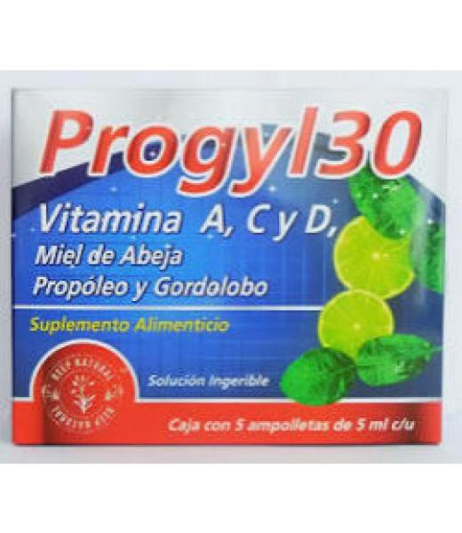 AMP. INGERIBLE PROGYL 30 C 5 PZ C 5ML MIEL DE ABEJA PROPOLEO Y GO