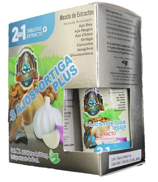 OFERTA 3 AJOS +ORTIGA PLUS 2 EN 1 FCO. C 90 TBS. Y EXT DE 60 ML. XOTLA