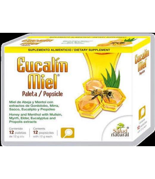 PALETA EUCALIN MIEL CAJA C 12 PZAS MIEL DE ABEJA Y MENTOL CON EXT SALUD ...